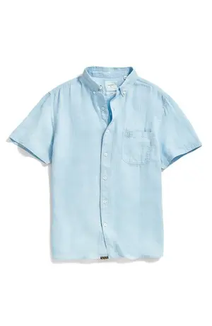 Billy Reid Tuscumbia Standard Fit Short Sleeve Linen Button-down Shirt Sea Blue