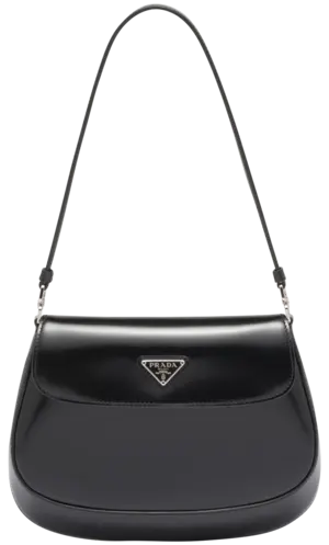 Prada Cleo Small Brushed Leather Shoulder Bag - Black