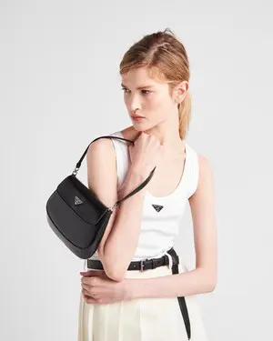 Prada Cleo Small Brushed Leather Shoulder Bag - Black