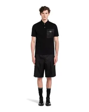 Prada Stretch Cotton Polo Shirt With Re-nylon Details