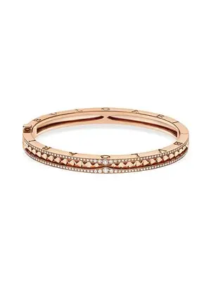 BVLGARI B. Zero1 18k Rose Gold & 0.98 Tcw Diamond Logo Bangle Bracelet