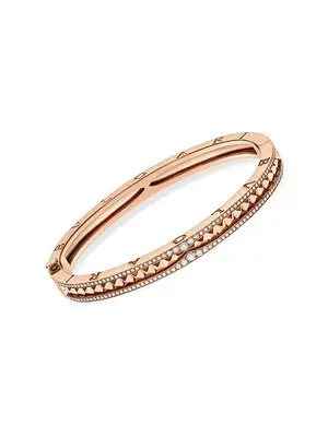 BVLGARI B. Zero1 18k Rose Gold & 0.98 Tcw Diamond Logo Bangle Bracelet