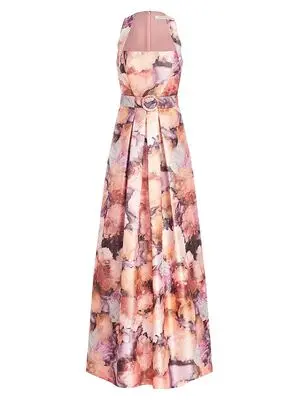 KAY UNGER Women's Annette Belted Floral Gown - Light Orchid Multi  - Light Orchid Multi