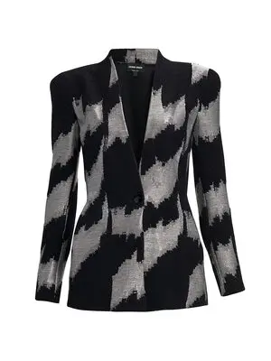 Giorgio Armani Women's Graphic Jersey One-Button Jacket - Black  - Black
