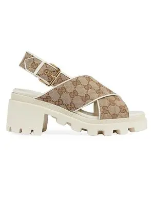 Gucci Women's Monogram Platform Sandals - Black  - Beige