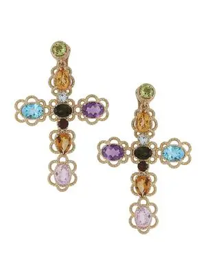 Dolce & Gabbana 18k & Semi-precious Multi-gemstone Cross Drop Earrings - Yellow Gold