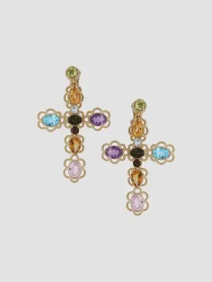 Dolce & Gabbana 18k & Semi-precious Multi-gemstone Cross Drop Earrings - Yellow Gold