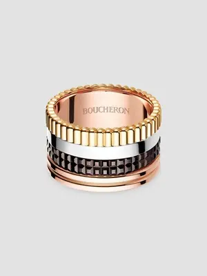 Boucheron Quatre Classique Tri-tone 18k Gold & Pvd Large Ring One-color