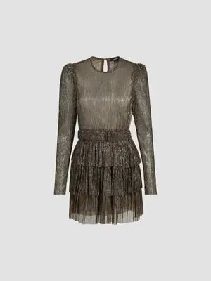 SABINA MUSAYEV Monique Belted Metallic Knit Minidress - Gold Lurex