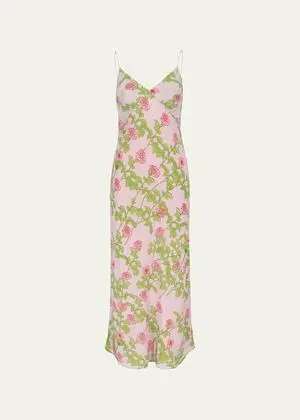 Bernadette Rose Floral Print Maxi Slip Dress - Climbing Rose Pin