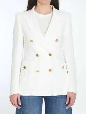 PLAIN Double-Breasted Striped Wool Jacket - White