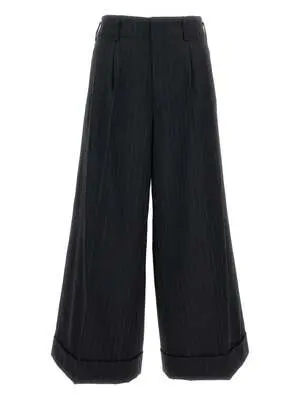 Comme Des Garçons Wool Blend Pinstripe Trousers - Black