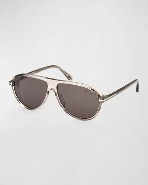 TOM FORD TOM FORD Marcus T-Logo Oval Sunglasses Shiny Transparent Light Brown