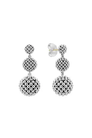 Lagos Signature Caviar Drop Earrings - Silver