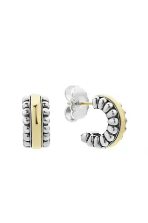 Lagos Signature Caviar Two-tone Flute Huggie Earrings - Gold