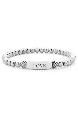 Lagos Signature Caviar Love Stretch Bead Bracelet - Silver