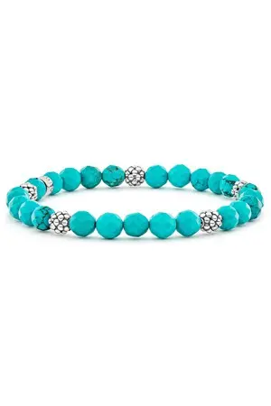 Lagos Signature Caviar Five Station Turquoise Bead Bracelet - Silver
