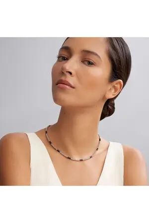 Lagos Caviar Silver Station Ceramic Beaded Necklace - Black