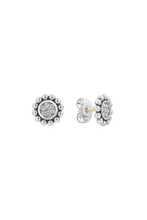 Lagos Caviar Circle Diamond Stud Earrings - Gold