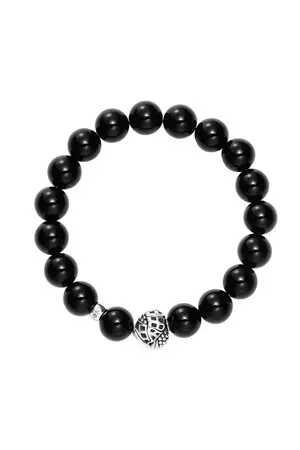 LAGOS LAGOS Keep Memory Alive Black Agate Silver Station Bead Bracelet