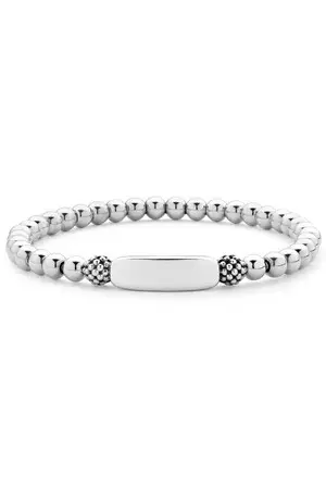 Lagos Signature Caviar Engravable Station Stretch Bead Bracelet - Silver
