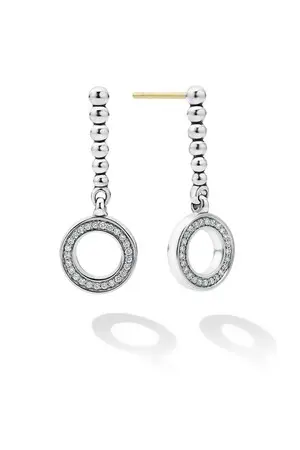 Lagos Caviar Spark Diamond Drop Circle Earrings - Silver