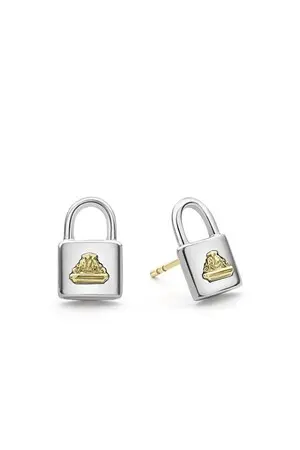 Lagos Beloved Two-tone Lock Crest Stud Earrings - Gold