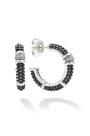 Lagos Caviar Ceramic And Diamond Hoop Earrings - Black