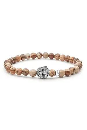 Lagos Picture Jasper Skull Bead Bracelet - Silver