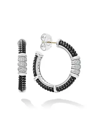 Lagos Caviar Diamond Hoop Earrings - Black