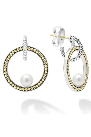 Lagos Luna Caviar Pearl Drop Hoop Earrings - Gold