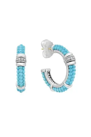 Lagos Caviar Ceramic And Diamond Hoop Earrings - Blue