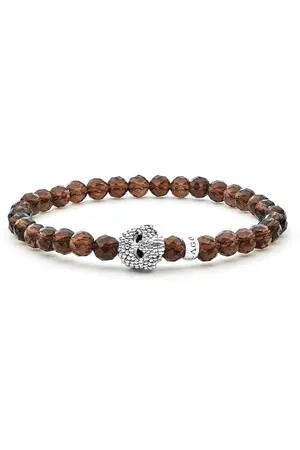 Lagos Anthem Smokey Quartz Skull Bead Bracelet - Silver