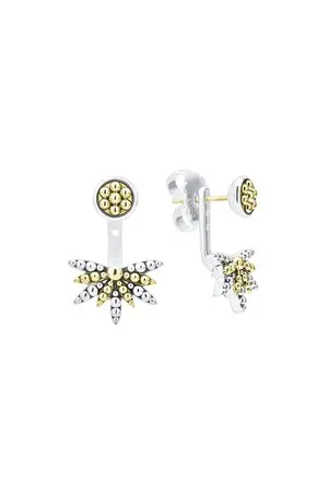 Lagos Signature Caviar Two-tone Stud Earrings With Earring Jacket - Gold