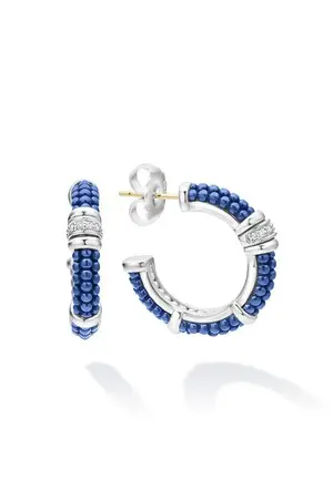 Lagos Caviar Ultramarine Ceramic And Diamond Hoop Earrings - Blue