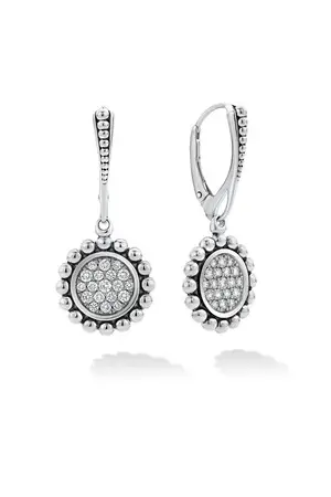 Lagos Caviar Spark Small Caviar Circle Diamond Drop Earrings - Silver