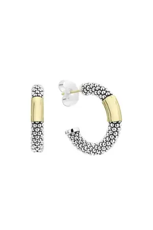 Lagos High Bar Two-tone Station Caviar Hoop Earrings - Gold