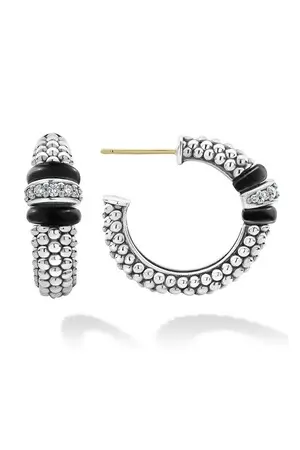Lagos Caviar Diamond Hoop Earrings - Black
