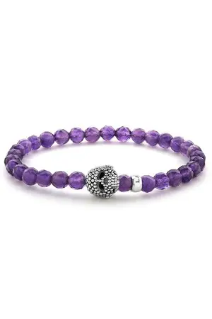 Lagos Amethyst Skull Bead Bracelet - Silver