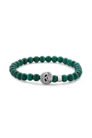Lagos Anthem Malachite Skull Beaded Bracelet - Silver