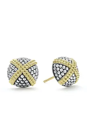 Lagos Signature Caviar Two-tone Stud Earrings - Gold