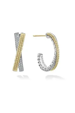 Lagos Caviar Lux Two-tone Diamond Hoop Earrings - Gold