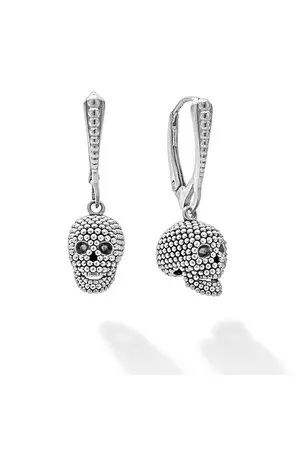 Lagos Anthem Caviar Beaded Skull Drop Earrings - Silver