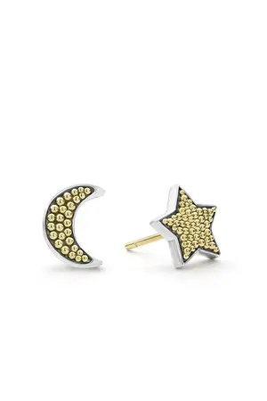 Lagos Signature Caviar Moon And Star Stud Earrings - Gold