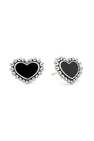 Lagos Maya Onyx Heart Stud Earrings - Gold