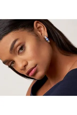 Lagos Caviar Ceramic Diamond Hoop Earrings - Blue