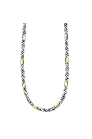 Lagos High Bar Two-tone Station Caviar Necklace | 5mm - Gold