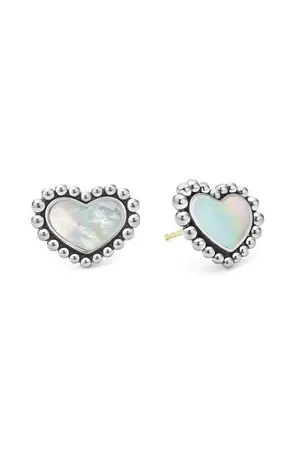 Lagos Maya Mother Of Pearl Heart Stud Earrings - Gold