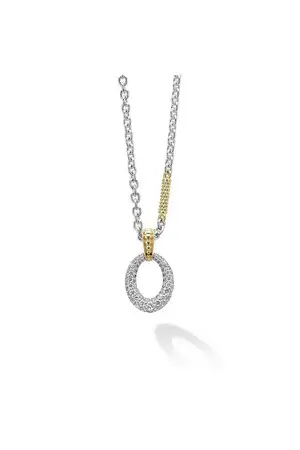 Lagos Caviar Lux Two-tone Oval Diamond Pendant Necklace - Gold