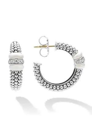 Lagos Caviar Ceramic And Diamond Hoop Earrings In Sterling - Silver